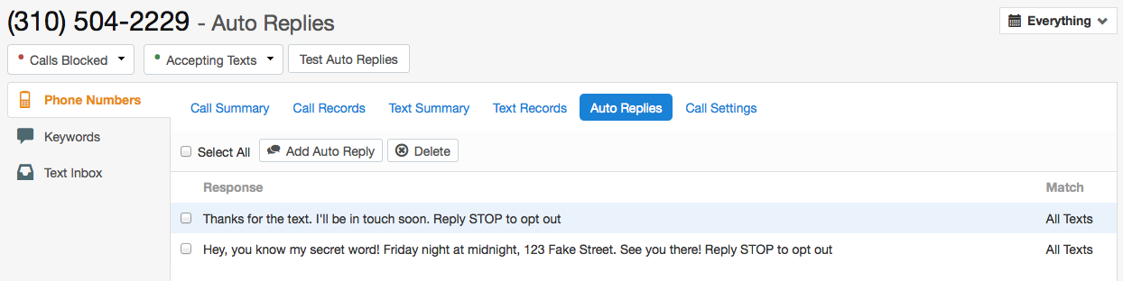 Configuring Auto Replies | CallFire